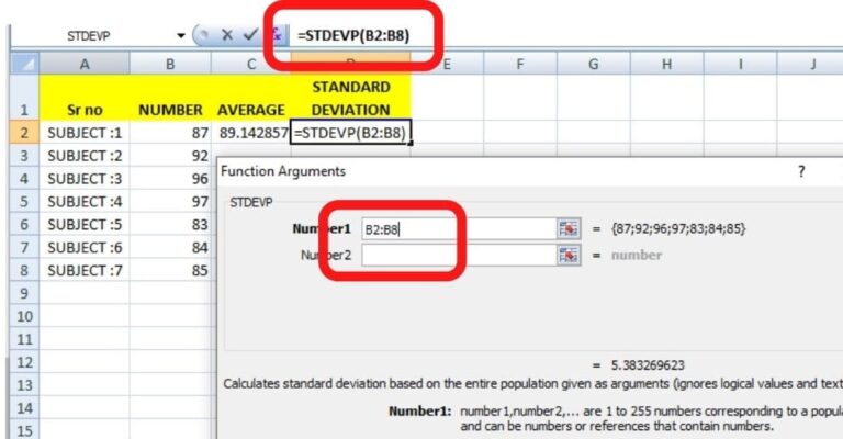 Cách sử dụng hàm stdevp trong excel để tính độ lệch chuẩn