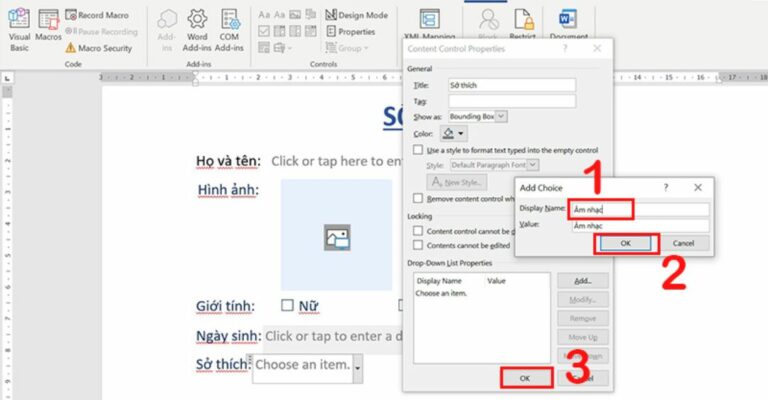 Chi tiết Cách tạo biểu mẫu điền thông tin trong Word