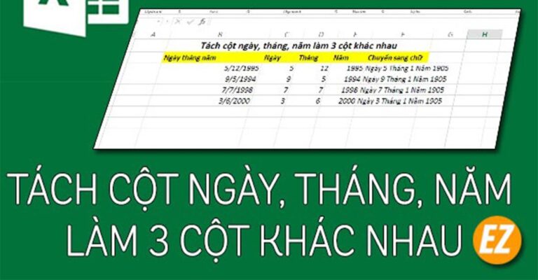 Cách tách cột ngày tháng năm trong Excel thành 3 cột