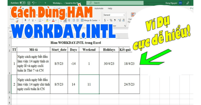 Cách sử dụng hàm WORKDAY.INTL trong Excel chi tiết