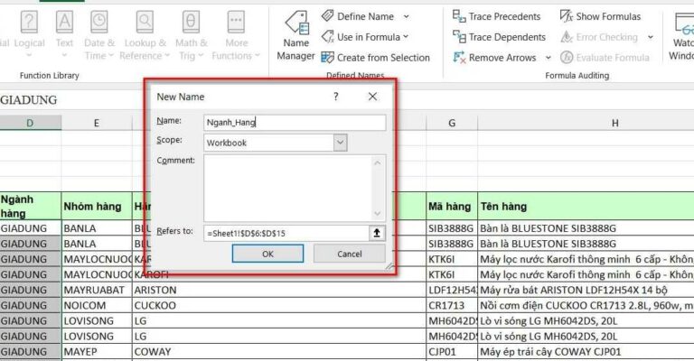 Quy tắc đặt tên và quản lý tên vùng với Name Manager trong Excel